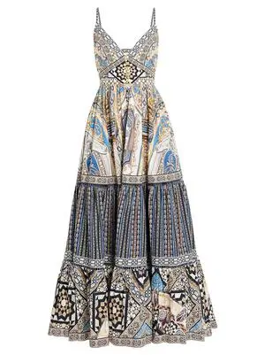 Camilla Crystal-Embellished Printed Cotton Maxi Dress Azure