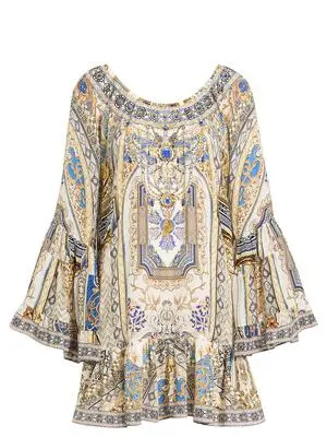 Camilla Crystal-embellished Ruffled Silk Crepe De Chine Mini Dress - Azure