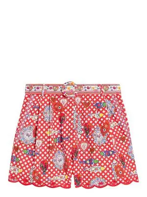 Camilla Belted Printed Cotton-poplin Shorts - Red