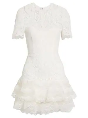 Simkhai Paislee Tiered Guipure Lace, Crepe, And Organza Mini Dress - White