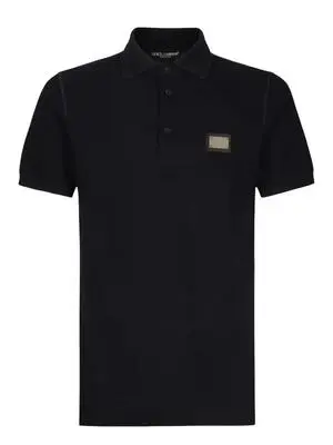 Dolce & Gabbana Button Logo-plaque Polo Shirt - Blue