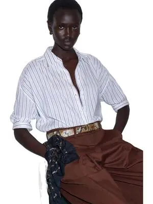 ME+EM Striped Cotton-blend Voile Shirt - Blue/white