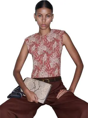 ME+EM Silk Cotton Botanical Print Crop Top - Pink Multi