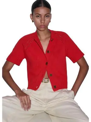 ME+EM Chunky Cotton Knit Cardigan - Lipstick Red