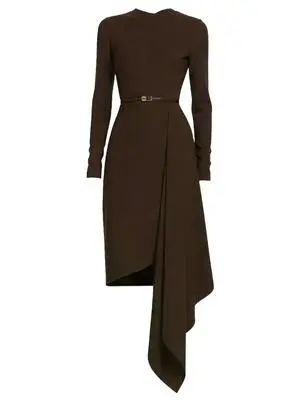 Elie Saab Belted Draped Midi Dress - Brown
