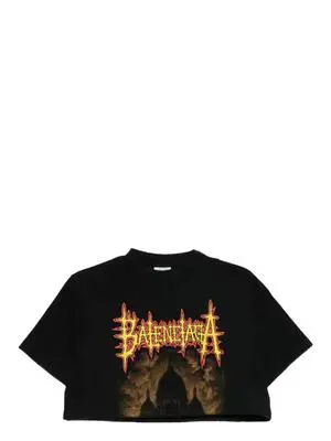Balenciaga Graphic Print Cropped T-shirt - Black