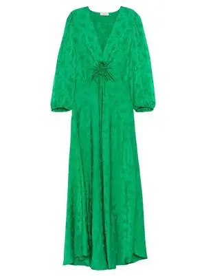 Sandro Floral Jacquard Maxi Dress With Cut-out Detail - Green