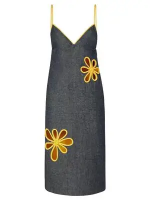 Fendi Flower-appliqué Midi Dress - Blue