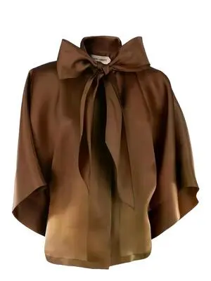 Alberta Ferretti Pussy-bow Batwing-sleeve Blouse - Brown