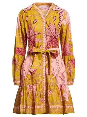 CONNOR & BLAKE Cotton Mini Dress With Elephant Print - Yellow