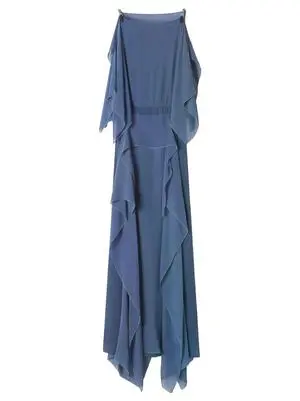 LANVIN Chain-detail Ruffled Maxi Dress - Blue