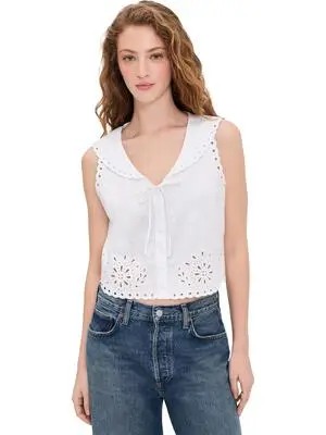 LE JEAN Embroidered Eyelet Sailor Top - White