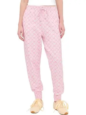 LoveShackFancy Lolana Printed Fleece Sweatpants - Pink Peppermint