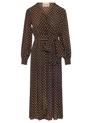 Valentino Garavani Midi Polka-dot Wrap Dress - Brown