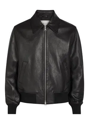 AMI Paris Grained Leather Bomber Jacket - Black