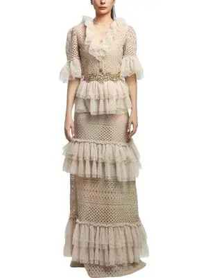 MIAU BY CLARA ROTESCU Kalia Ruffled Maxi Dress - Neutrals