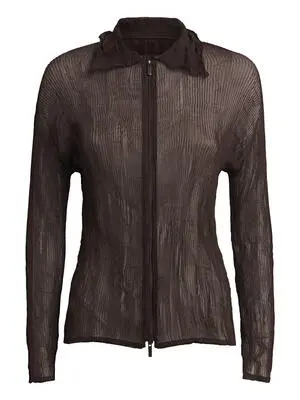 Issey Miyake Chiffon Twist 1 Pleats Zip Cardigan - Brown