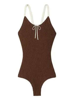 Tory Burch Ribbed Bodysuit - Chocolate