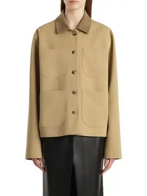 Khaite Khaite Wyatt Cotton Gabardine Chore Coat With Suede Collar Wheat