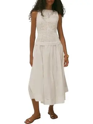 Mint Velvet Cotton Broderie Midi Dress - Ivory