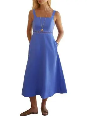 Mint Velvet Linen A-line Midi Dress - Blue