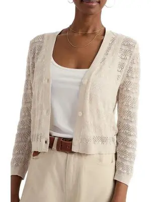 SEASALT CORNWALL Sweet Day Pointelle Organic Cotton Cardigan - Knit Melange Chalk