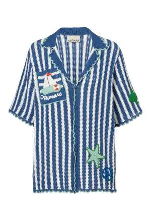 ALEMAIS Alémais Striped Crochet Cotton Shirt - Blue
