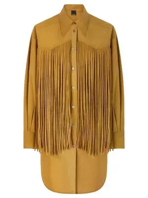 Pinko Fringed Cotton Mini Dress - Neutrals
