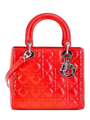 Dior Lady Dior NM Bag Cannage Quilt Patent Medium Satchel Red