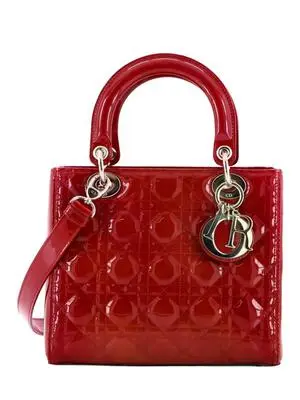 Dior Lady Nm Bag Cannage Quilt Patent Medium Satchel - Red