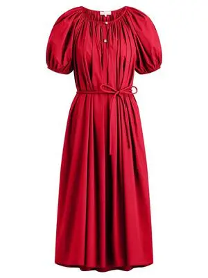 Scanlan Theodore Parachute Cotton Poppy Midi Dress - Ruby
