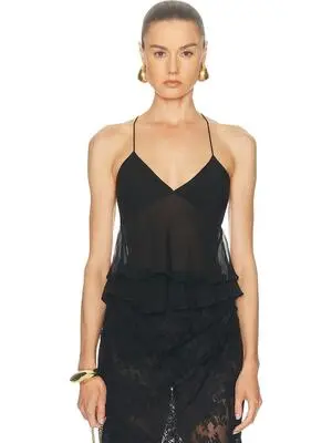 THE SEI Cut Out Ruffle Cami Black
