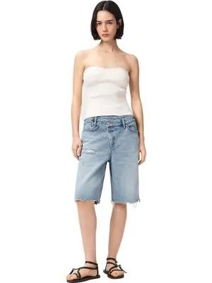 ALLSAINTS Aki Crossover Wide Leg Denim Shorts - Blue