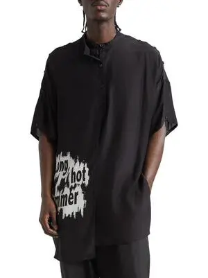 Yohji Yamamoto Double Covered Short Sleeve Silk Graphic Button-up Shirt - Black