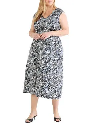 NIC+ZOE Inked Lines Printed Midi Dress - Indigo Multi