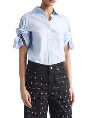 Monse Knotted Sleeve Stripe Cotton Poplin Shirt - Sky Blue