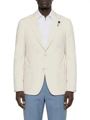 LARDINI Single-breasted Silk And Cotton Blazer - Beige