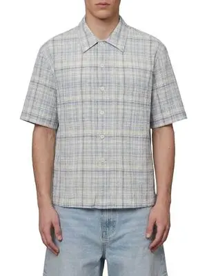 SUNFLOWER Check Cotton And Linen Blend Casual Shirt - Blue