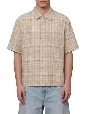 SUNFLOWER Check Cotton And Linen Blend Casual Shirt - Sand