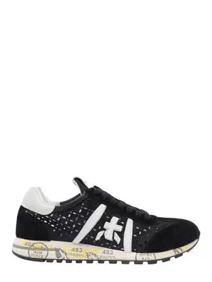Premiata Premiata Lucy Suede And Perforated Fabric Lace-Up Sneakers Black