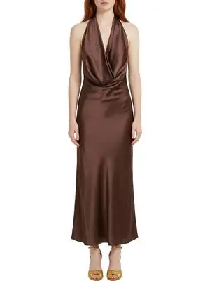 ROTATE BY BIRGER CHRISTENSEN Halterneck Maxi Dress - Brown