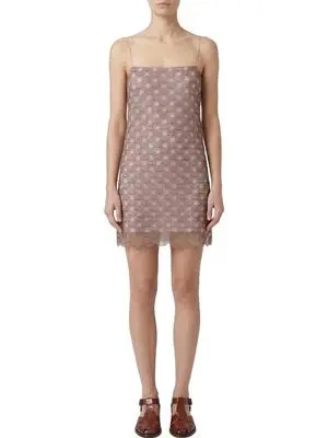 ROTATE BY BIRGER CHRISTENSEN Rotate Embellished Lace Mini Dress Beige