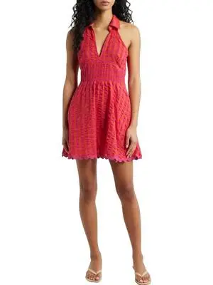 Saylor Quinnen Texture Smocked Fit & Flare Minidress - Pink/orange