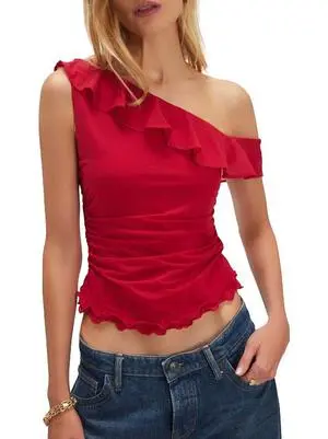 Free People Isla Ruffle One-shoulder Crop Top - Wild Berry