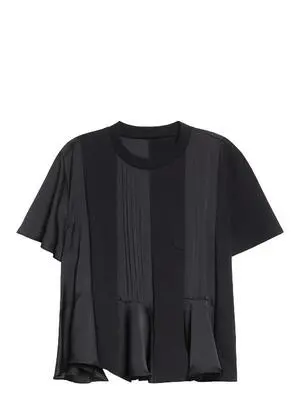 Sacai Mixed Media Satin & Jersey T-shirt - Black