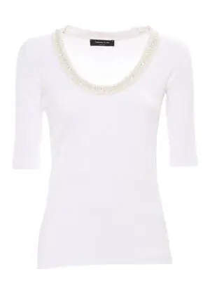 Fabiana Filippi Ribbed Knit Top With Contrast Collar - White