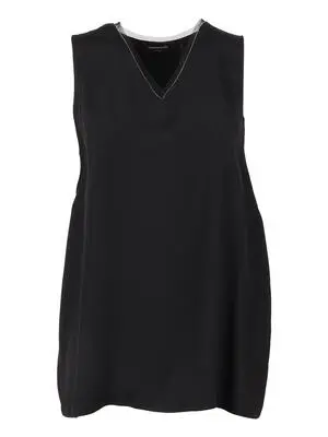 Fabiana Filippi Enver Satin V-neck Tank With Tulle Trim - Red