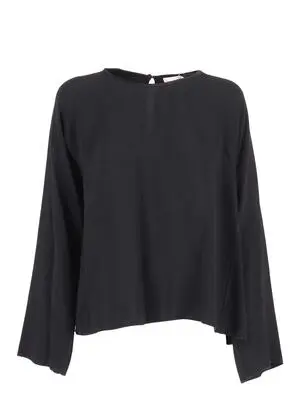 FORTE_FORTE Embroidered Long Sleeve Matte Satin Top - Red