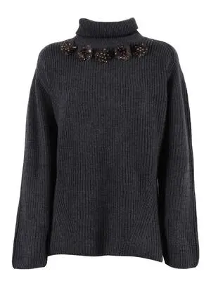 P.a.r.o.s.h High Neck Knit Top With Embroidery - Other