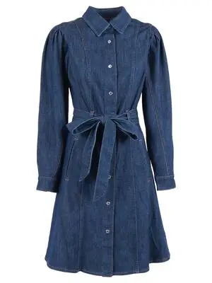 7 FOR ALL MANKIND Halona Denim Short Dress With Puff Sleeves